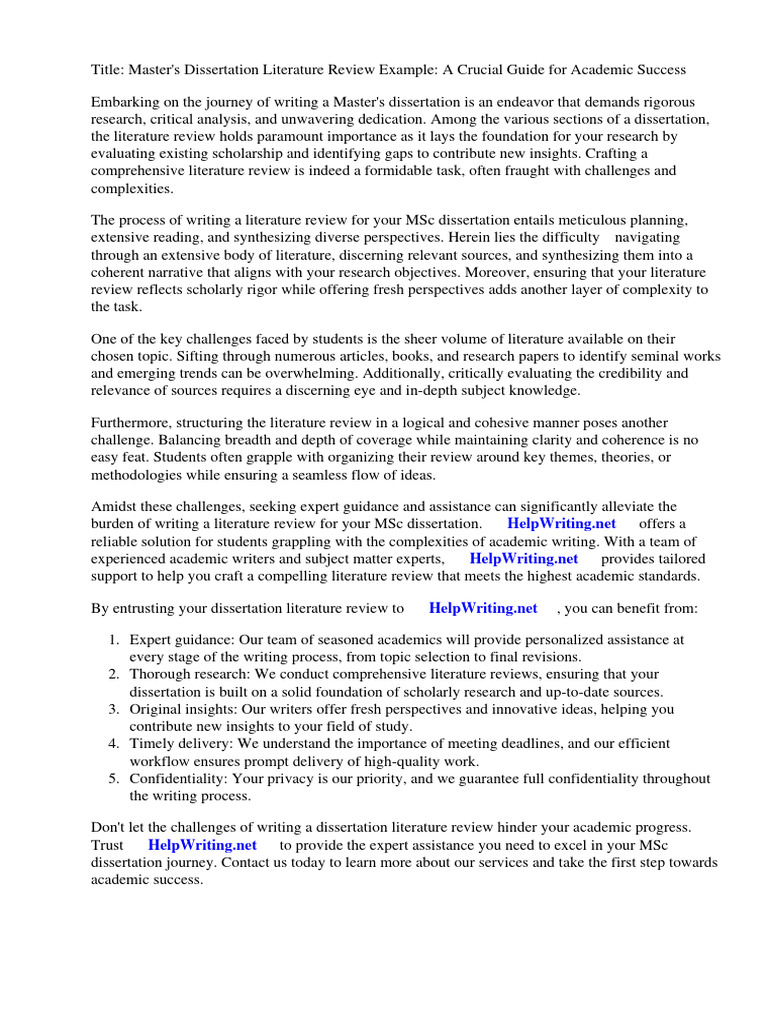 MSC Dissertation Literature Review Example | PDF | Thesis | Literature ... MSC Dissertation Literature Review Example | PDF | Thesis | Literature ...
