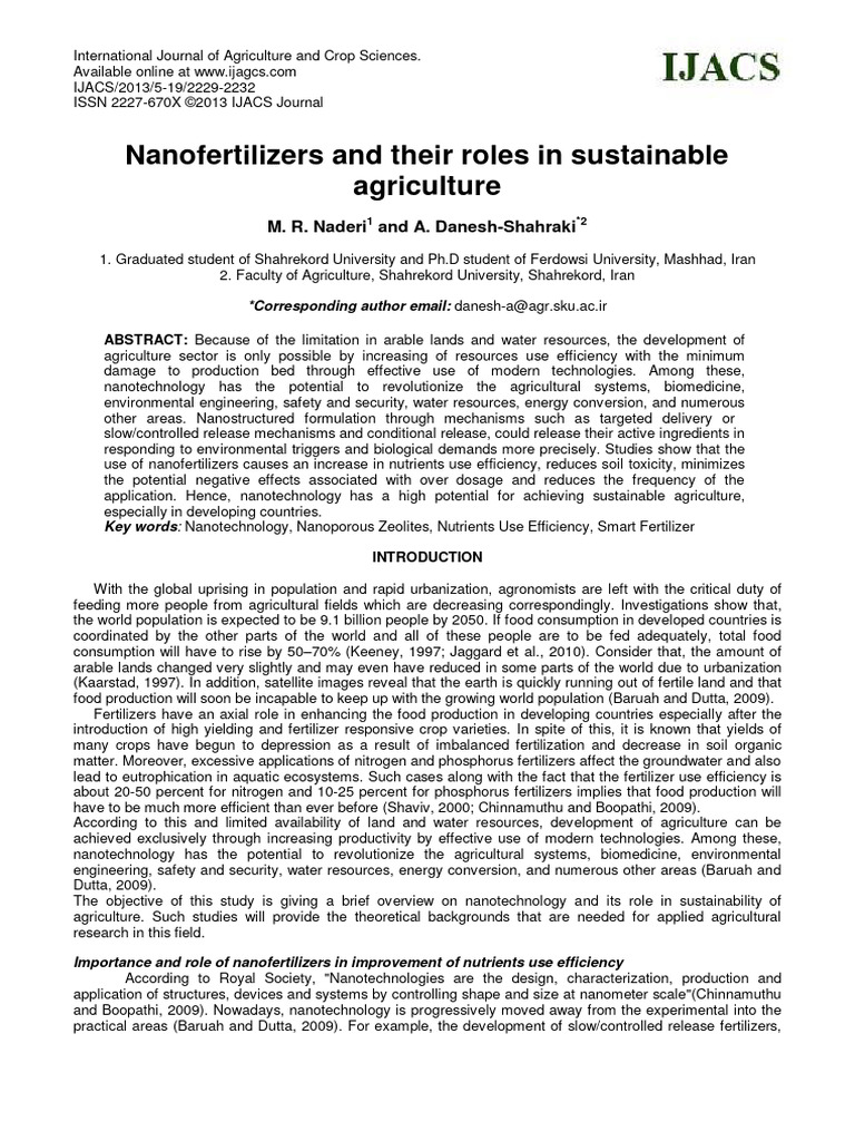 Nanofertilizers and Their Roles in Sustainable | PDF | Fertilizer ...