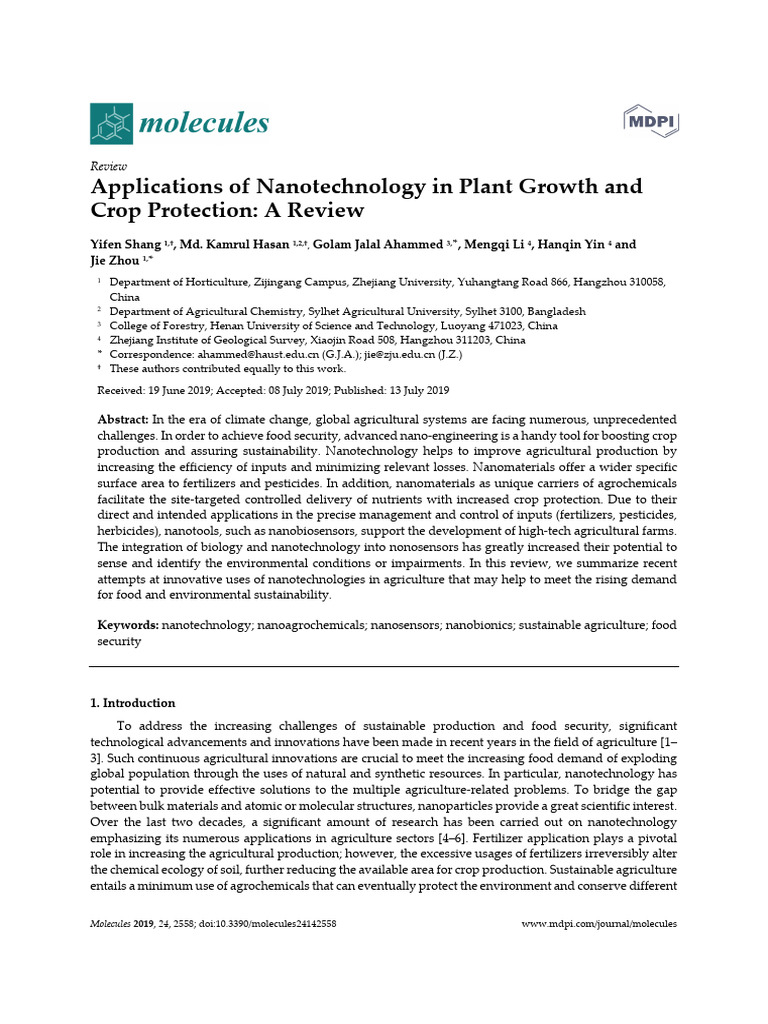 Applications Of Nanotechnology In Plant Growth And Pdf Fertilizer