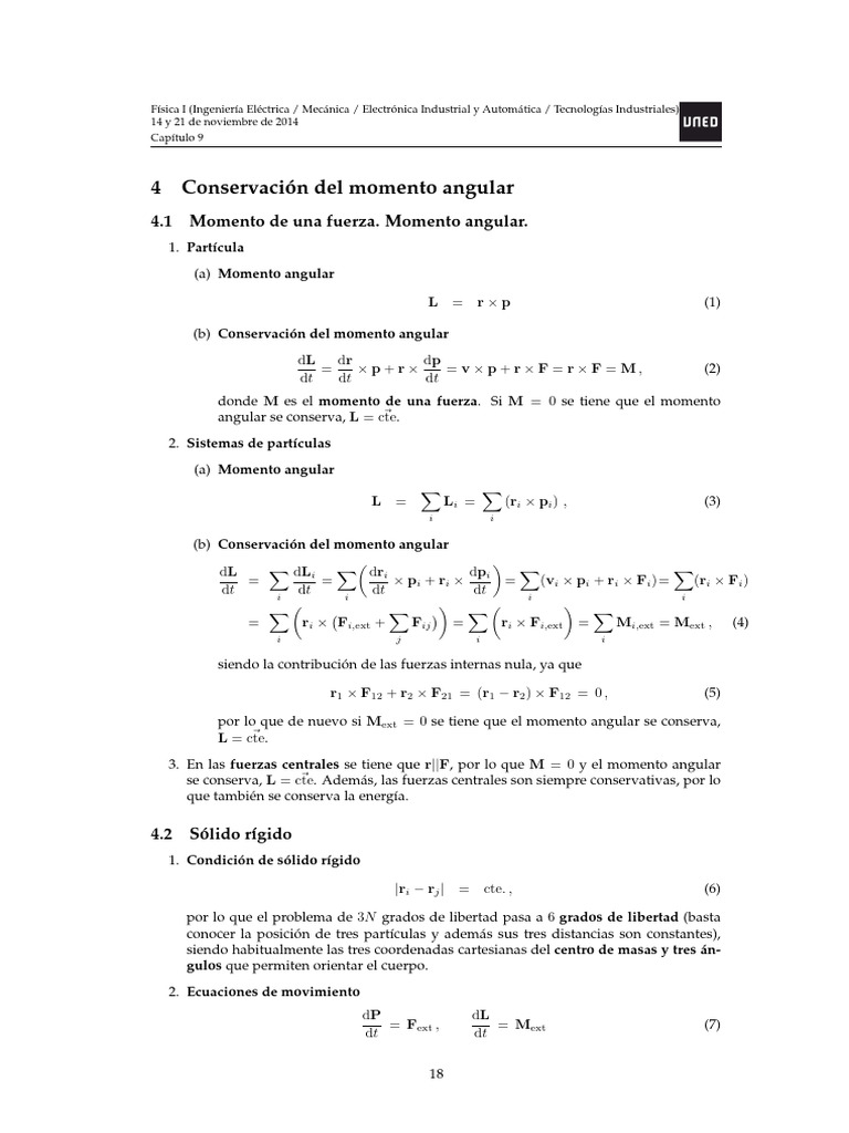 Teorema y Ejercicios Conservacion - Momento - Angular | PDF | Rotación | Física