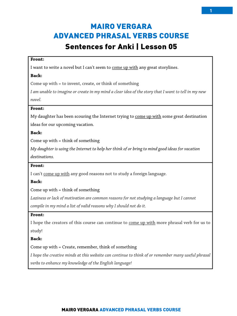 Advanced Phrasal Verbs Course Guide | PDF