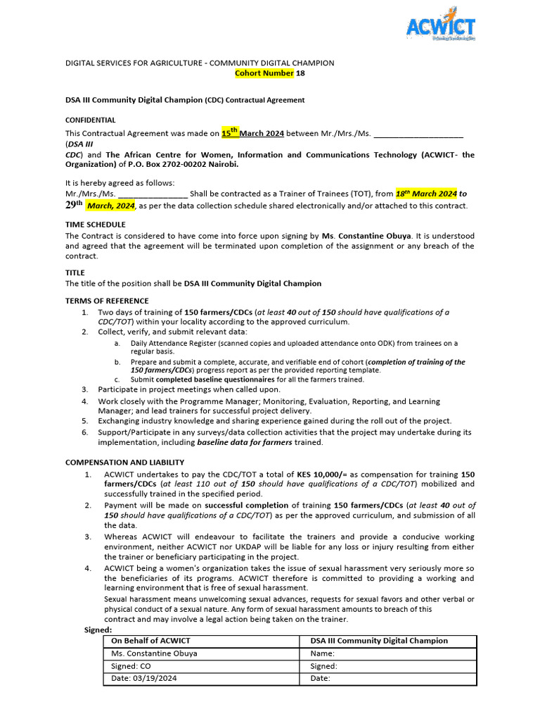 DSA III Community Digital Champion Agreement | PDF | Sexual Harassment ...