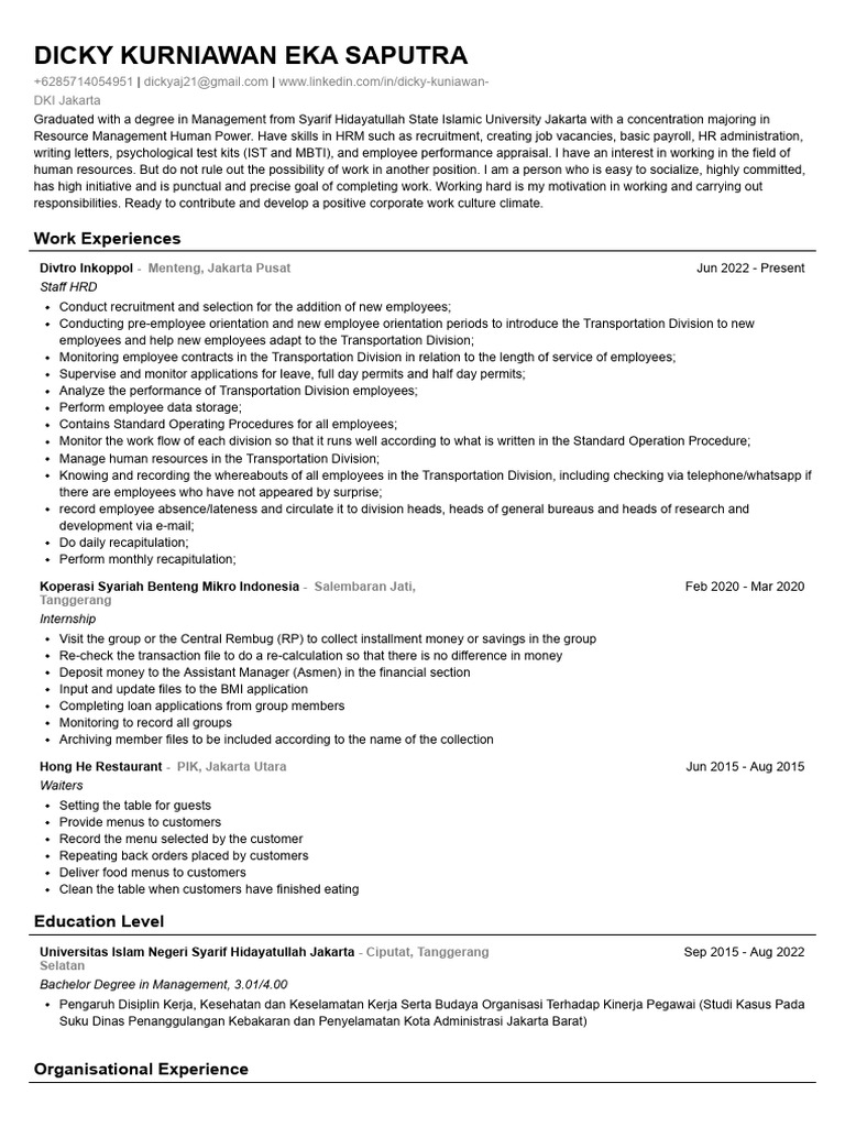 Dicky Kurniawan Eka Saputra-Resume | PDF | Human Resource Management | Business