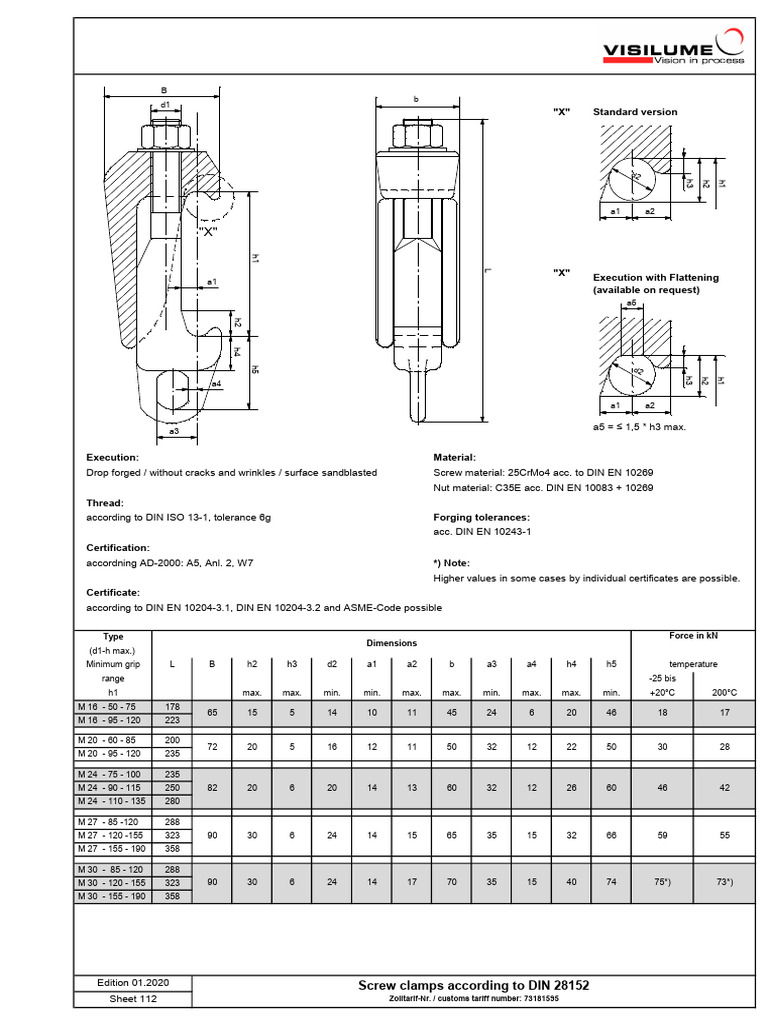 112 Visilume Vessel Clamps DIN28152 | PDF | Metalworking | Mechanical ...