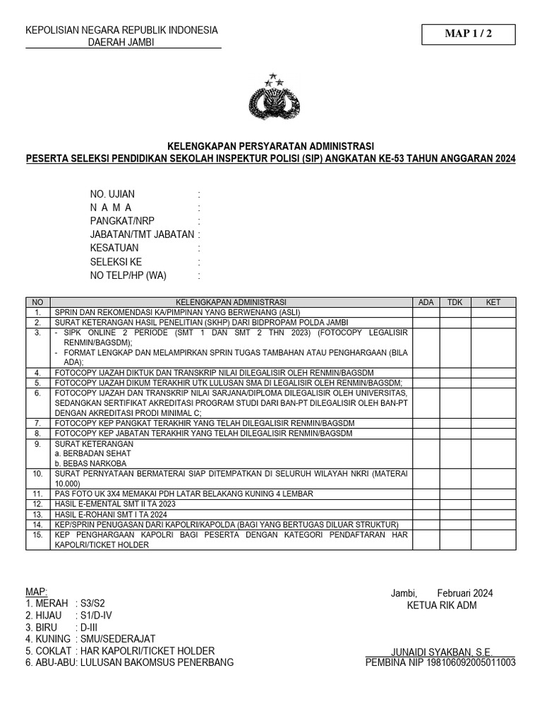 Daftar Susunan Berkas Sip 53 Ta 2024 | PDF