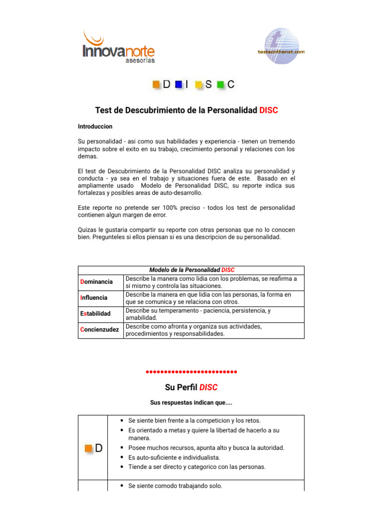 Test de Descubrimiento de La Personalidad DISC | PDF | Conceptos ...