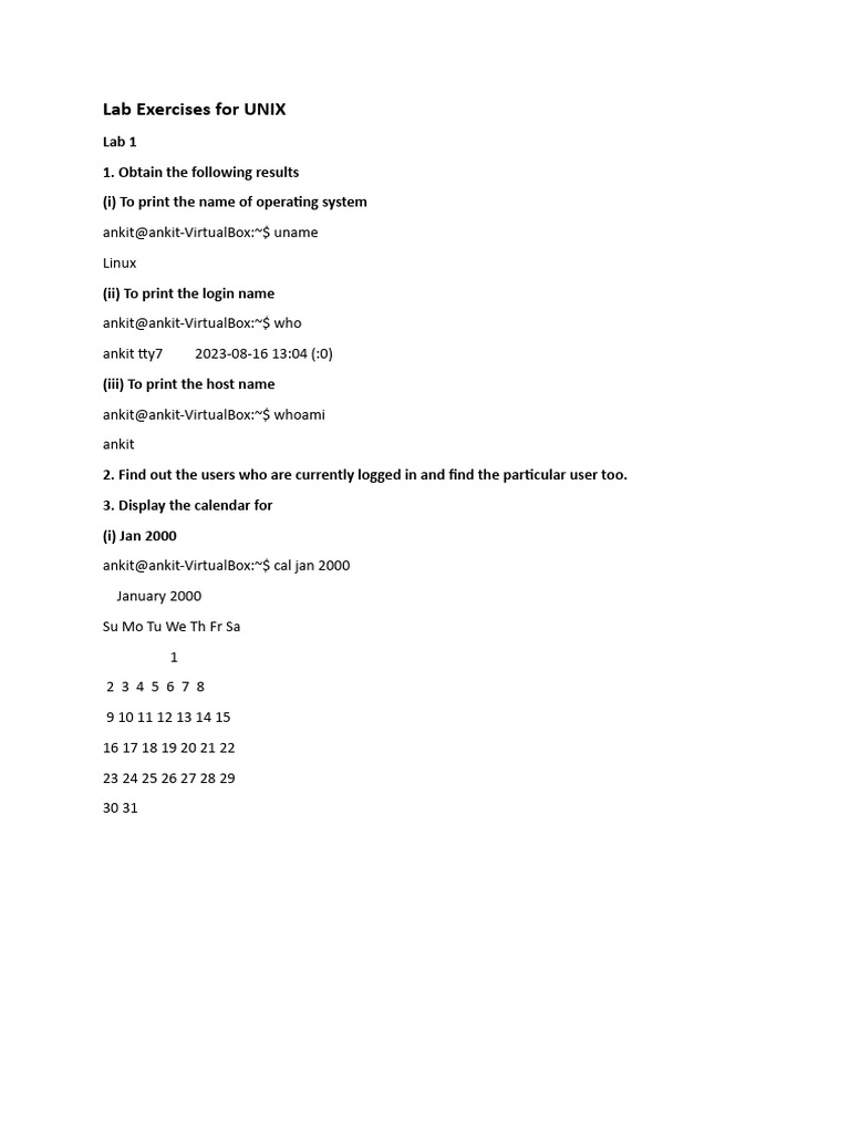 My Unix Lab Work | PDF | Filename | Login