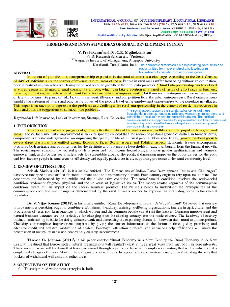 Problems and Innovative Ideas of Rural Development in India | PDF ...