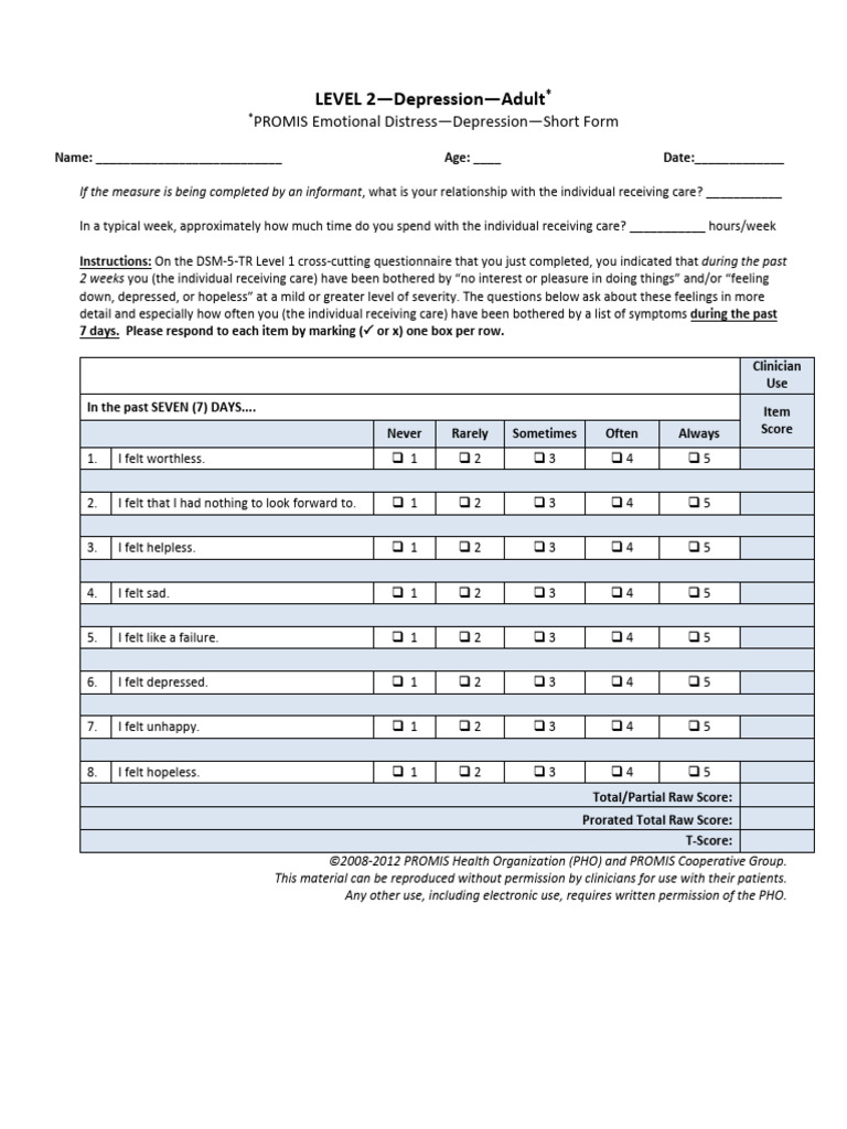LEVEL 2-Depression-Adult (PROMIS Emotional Distress-Depression - Short ...