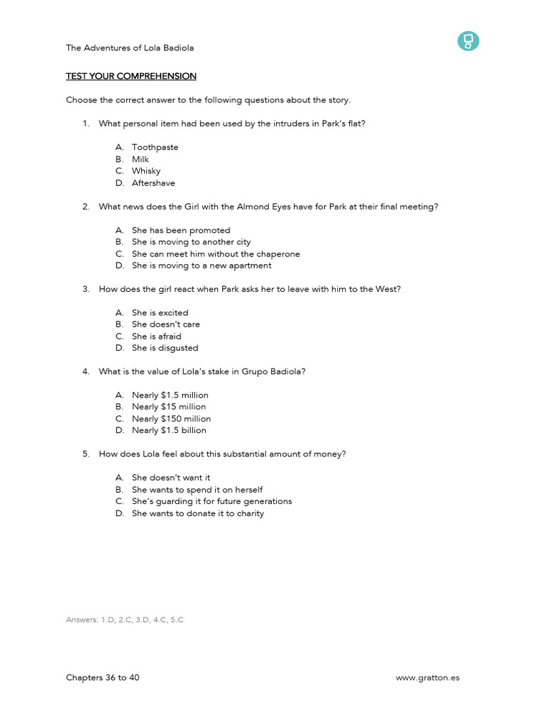 Lola Badiola QUIZ Chapters 36 To 40 | PDF