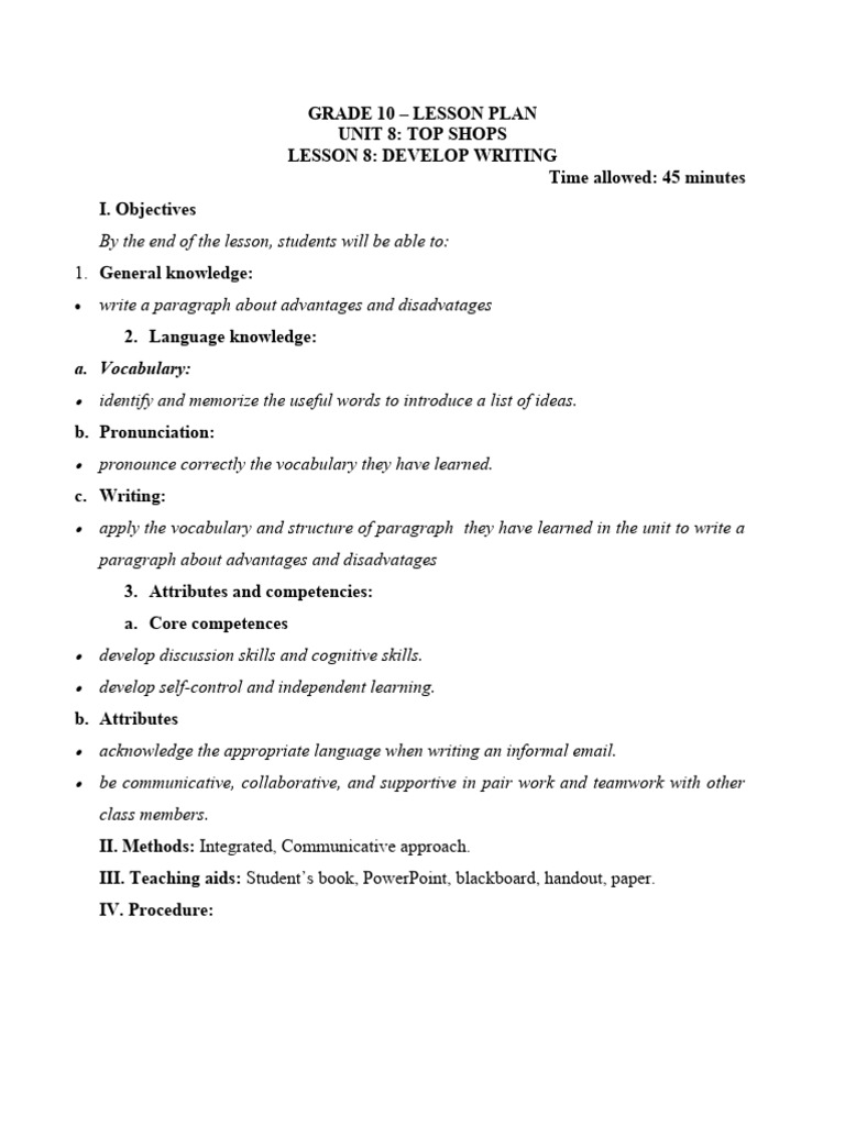 G10. U8 Develop Writing | PDF | Learning | Vocabulary