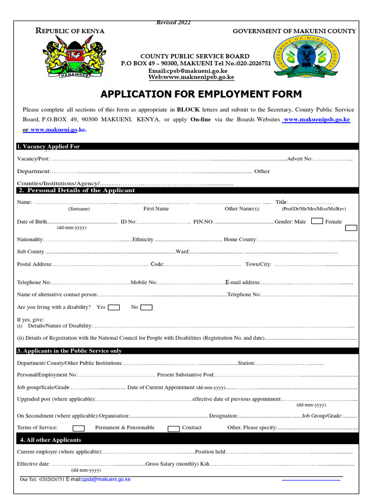 Makueni-County-Job-Application-Form-Revised-2022_3 | PDF | Bachelor's ...