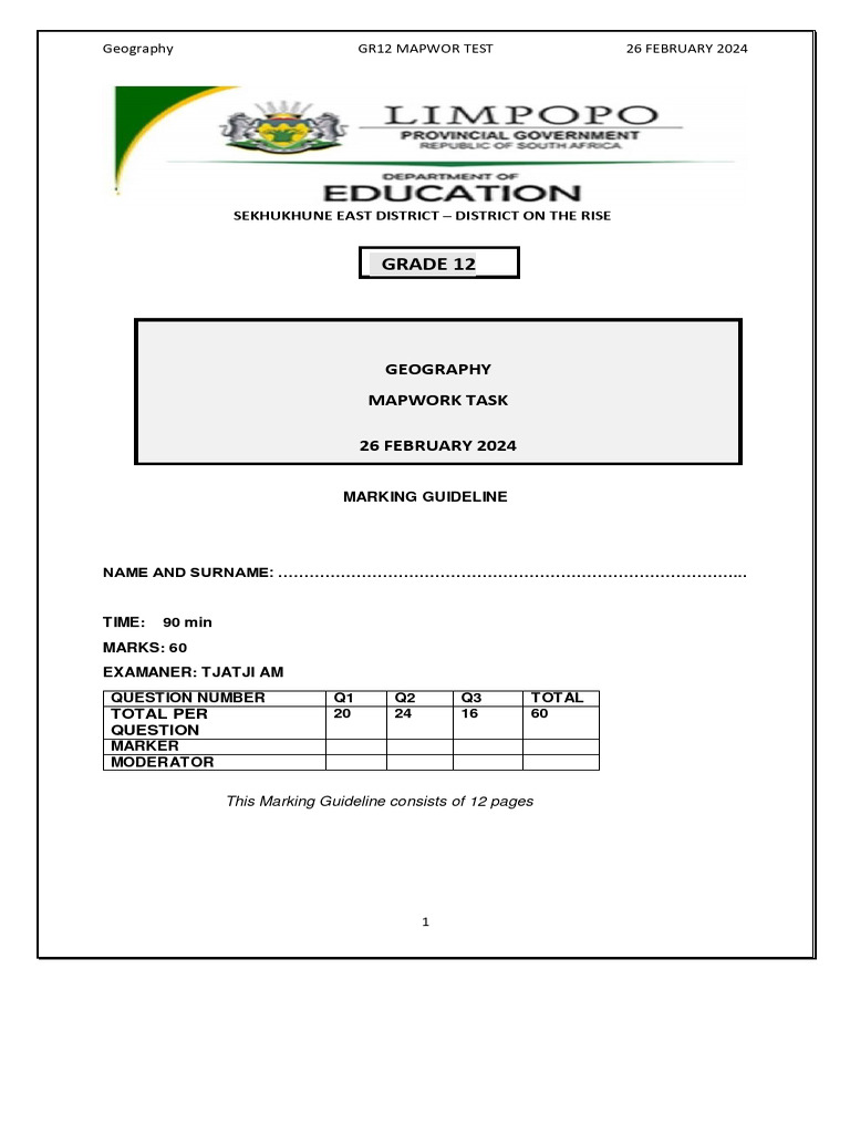 Grade 12 Geography Mapwork Test 2024 | PDF | Geography | Fog