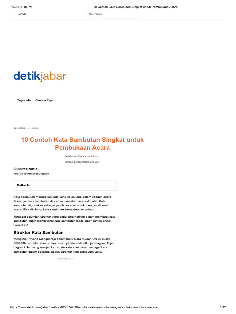 10 Contoh Kata Sambutan Singkat Untuk Pembukaan Acara | PDF