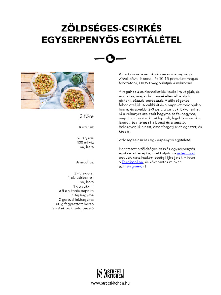 Zoldseges Csirkes Egyserpenyos Egytaletel | PDF