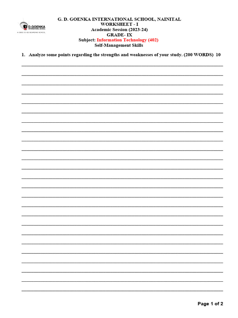 9 WS SELF MANAGEMENT 1 | PDF