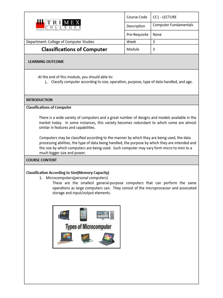 Cc1 Module 2 Classifications of Computer | PDF | Digital Electronics ...