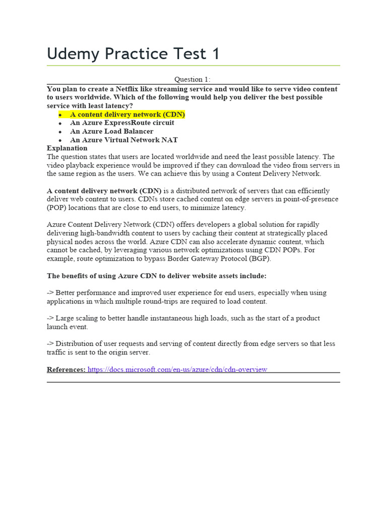 AZ 900 Udemy Practice Test 1 | PDF | Cloud Computing | Microsoft Azure