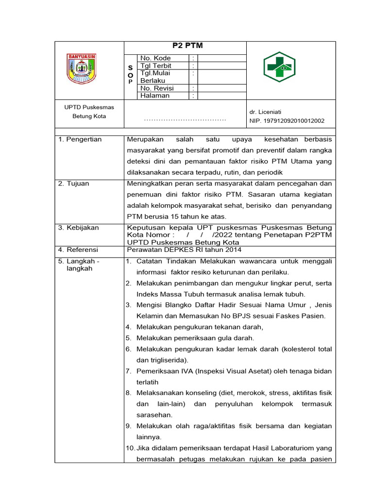 4.5.4 Sop P2PTM | PDF | Pengembangan Diri | Kesehatan Holistik