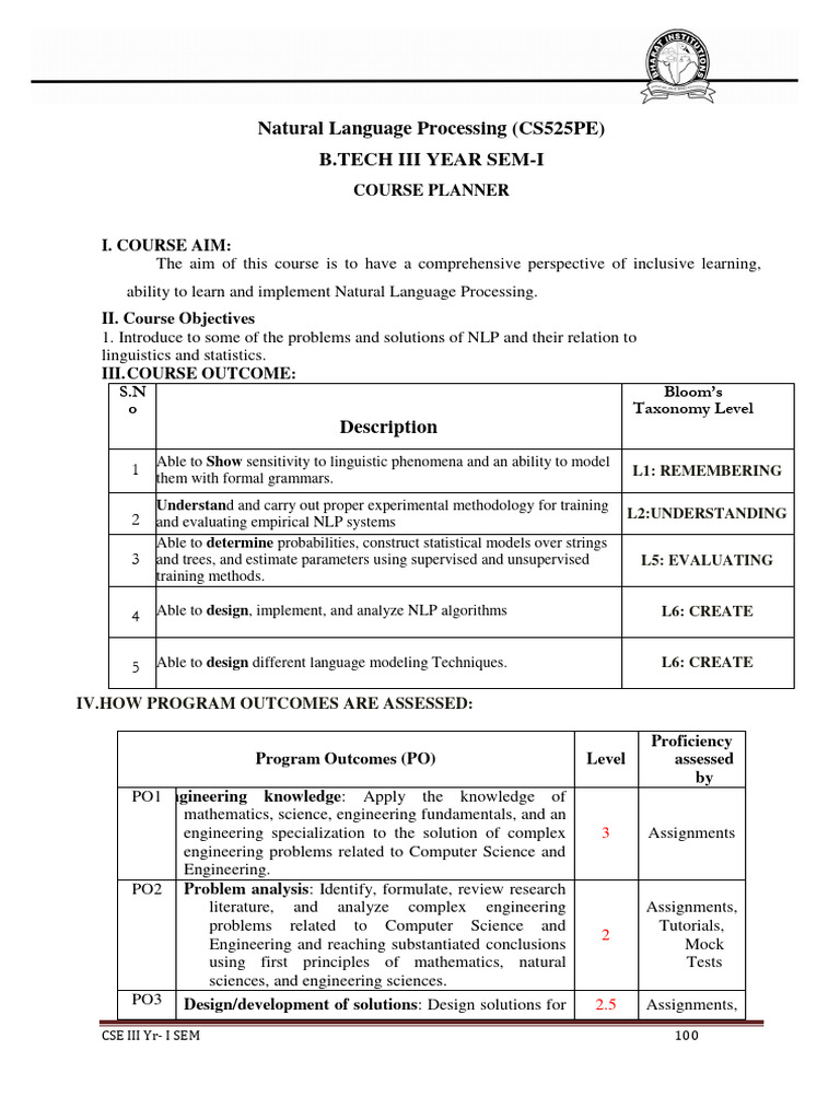 Natural Language Processing Course Planner | PDF | Parsing | Engineering