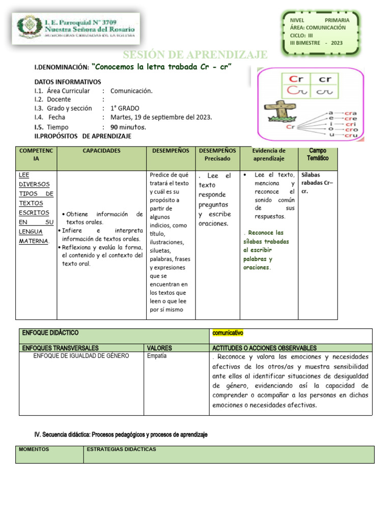 Sesión Letra CR - CR 023 | PDF | Aprendizaje | Evaluación