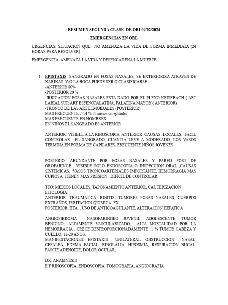 Resumen Segunda Clase de Orl | PDF | Causas de la muerte | Enfermedades y trastornos
