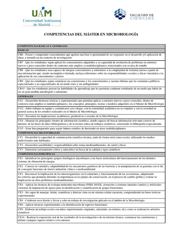 Competencias M.U. Microbiologia | PDF | Las bacterias | Microorganismo