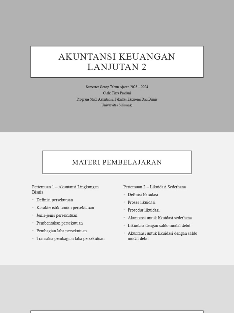 Materi Akuntansi Keuangan Lanjutan 2 TA 2023-2024 | PDF