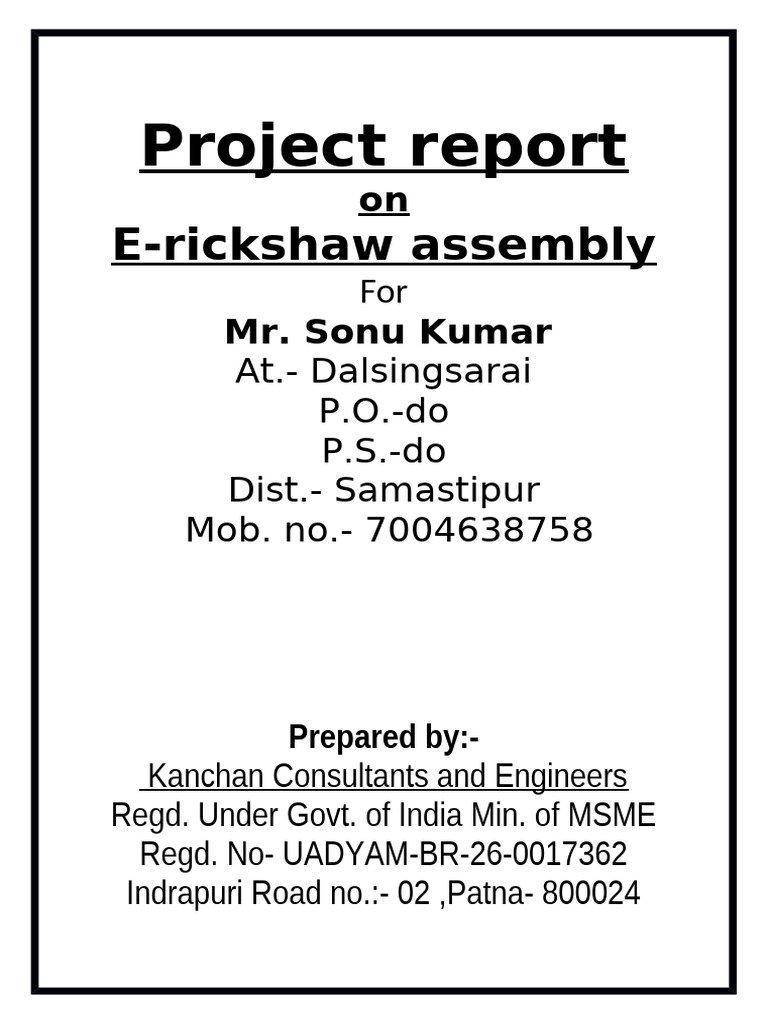 Project Report On E-Rickshaw Assembly | PDF