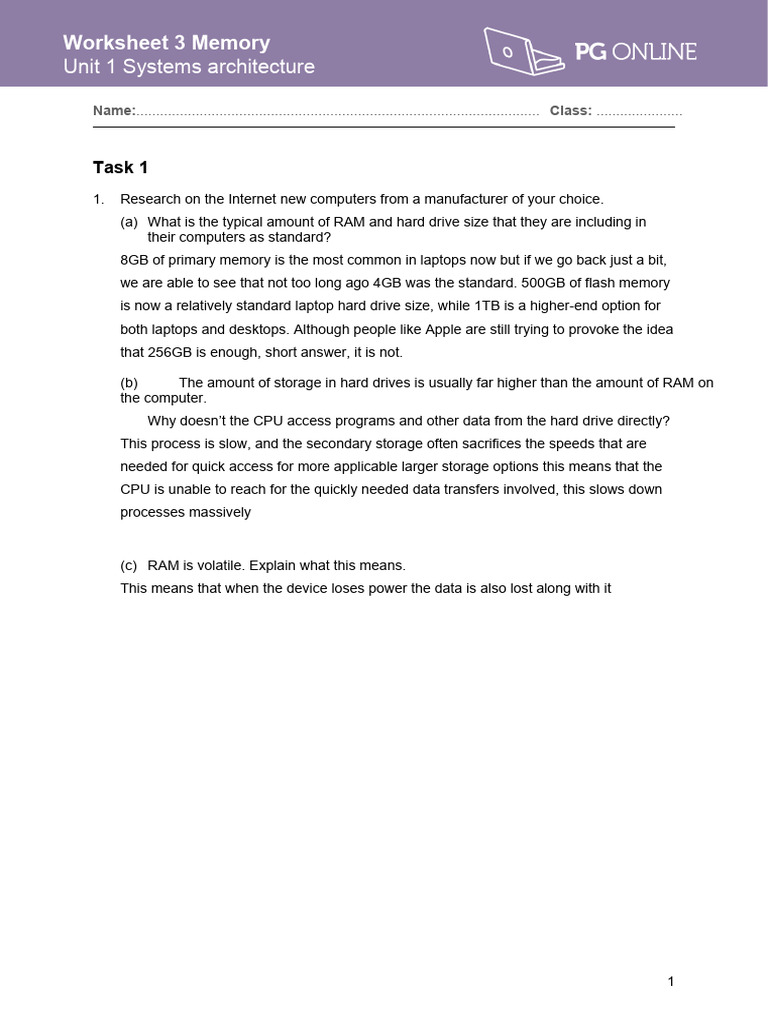 Memory WS | PDF | Computer Data Storage | Random Access Memory