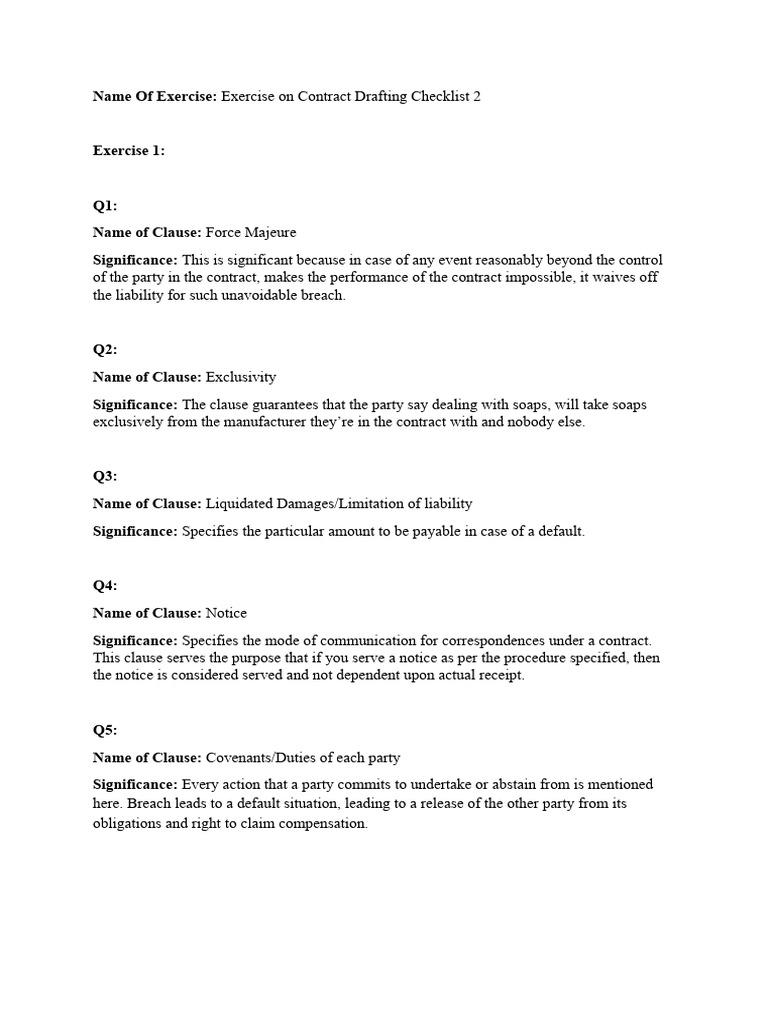 Contract Drafting Checklist 2 | PDF | Breach Of Contract | Legal Concepts