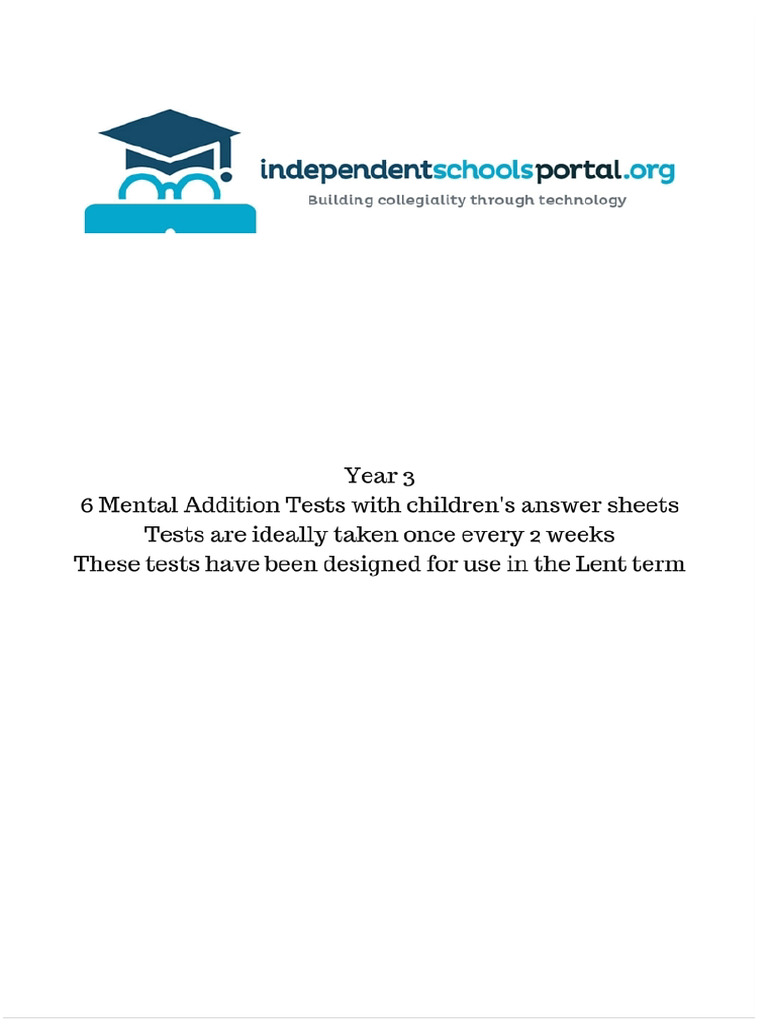 Y3 Mental Maths Tests - Lent Term | PDF | Numbers | Elementary Mathematics