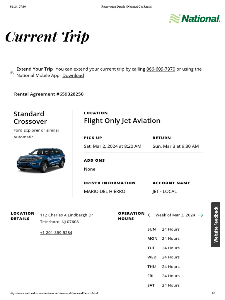 National Car Rental Reservation Details | PDF | Vehicles | Motor Vehicle