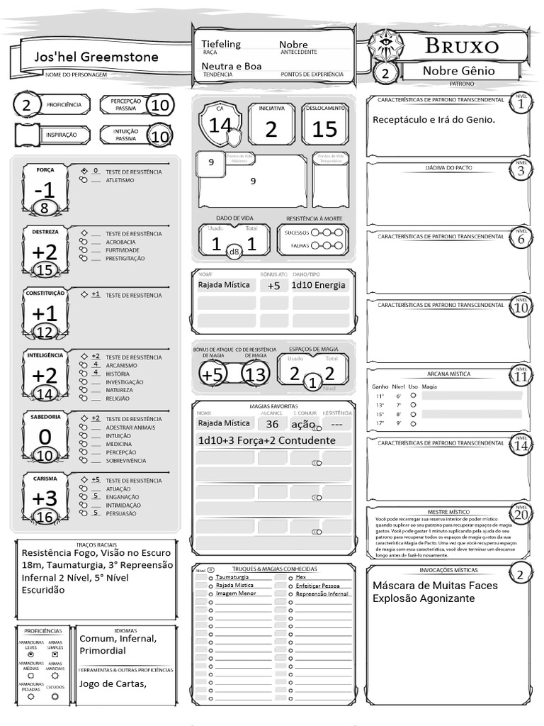 DnD 5e - Ficha - Bruxo - Editável-Copy-Copy | PDF