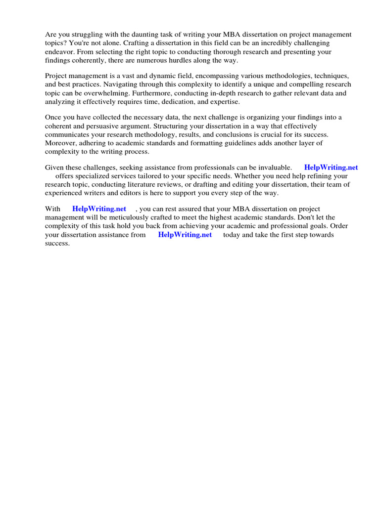 Mba Dissertation Topics Project Management | Download Free PDF | Thesis ...