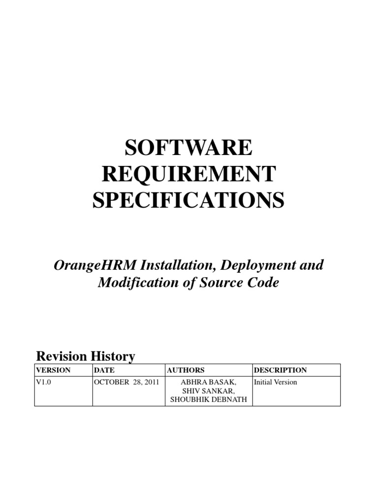 Software Requirement Specifications: Orangehrm Installation, Deployment and Modification of ...