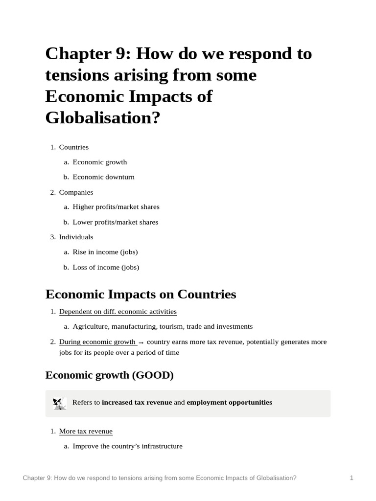 Chapter 9 How Do We Respond To Tensions Arising From Some Economic Impacts of Globalisation ...
