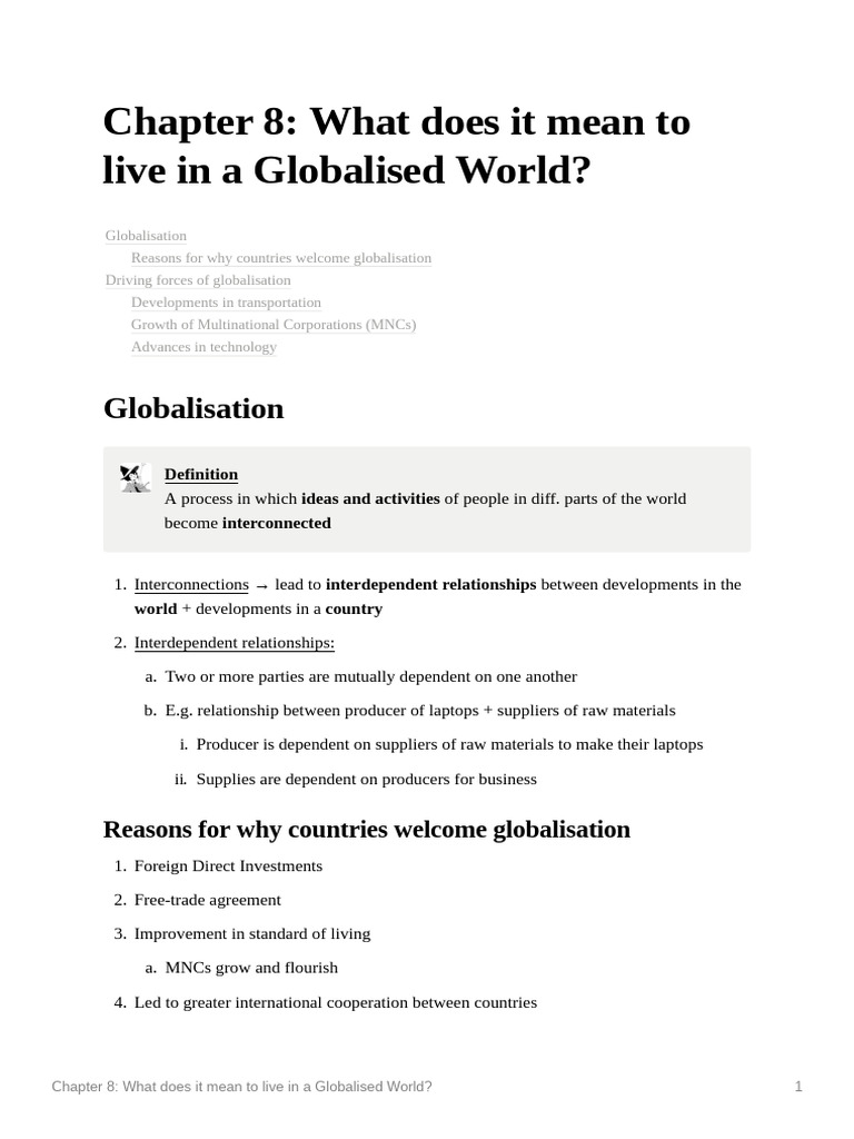 Chapter 8 What Does It Mean To Live in A Globalised World | PDF ...