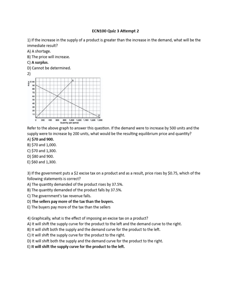 ECN100 Quiz 3: Supply and Demand Concepts | PDF | Supply (Economics ...