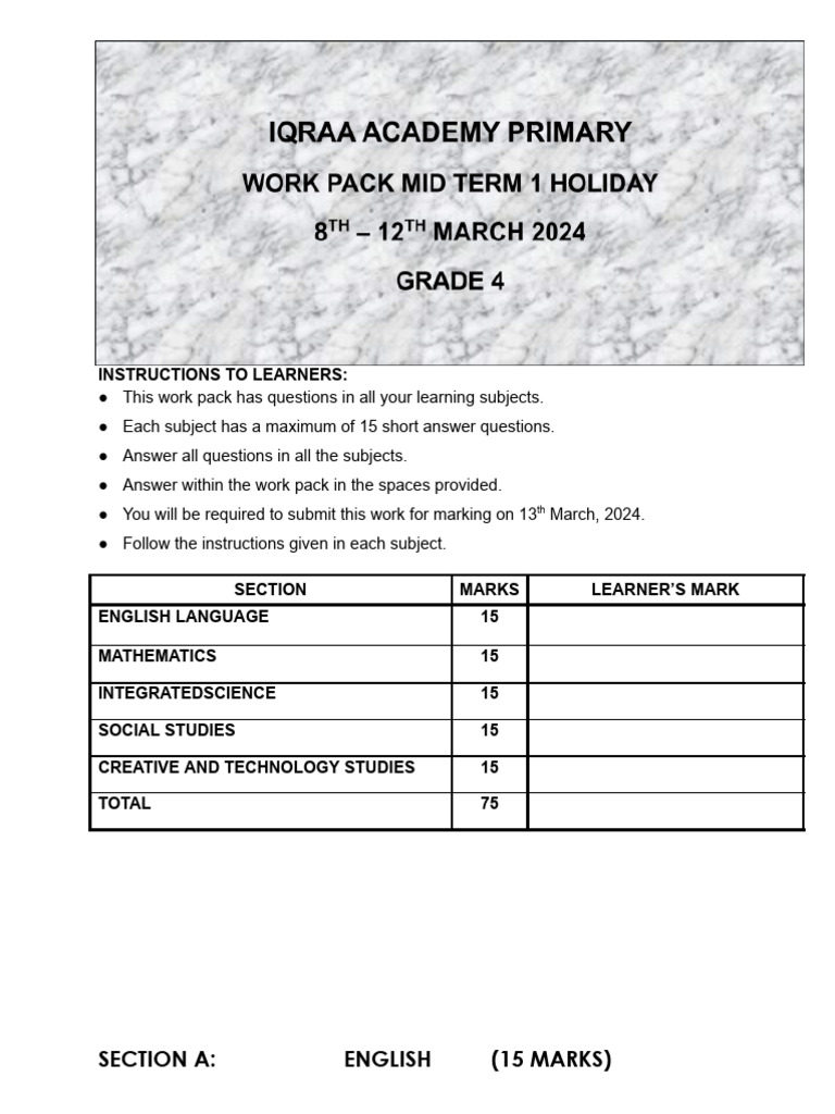 Grade 4 Work Pack | PDF | Grammatical Gender | Linguistic Morphology