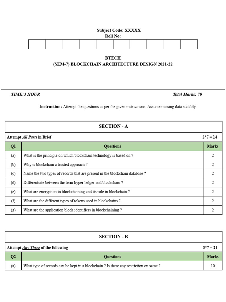 BLOCKCHAIN ARCHITECTURE DESIGN Question Paper 21 22 | PDF | Espionage ...