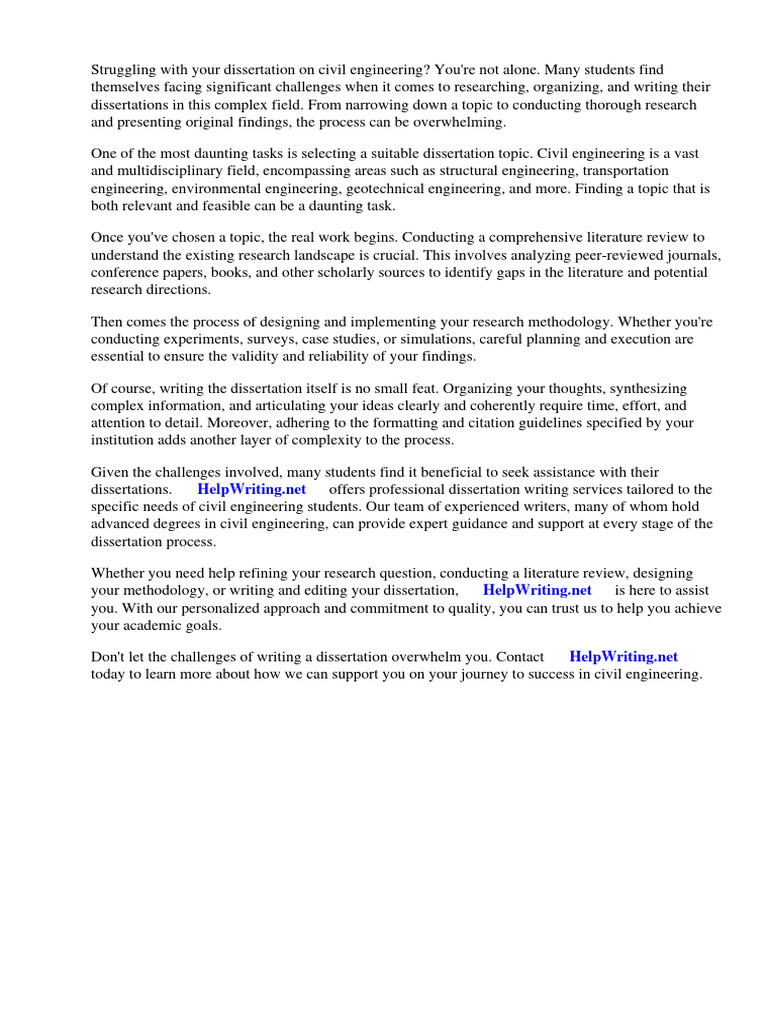 Dissertation Topics On Civil Engineering | PDF | Thesis | Engineering
