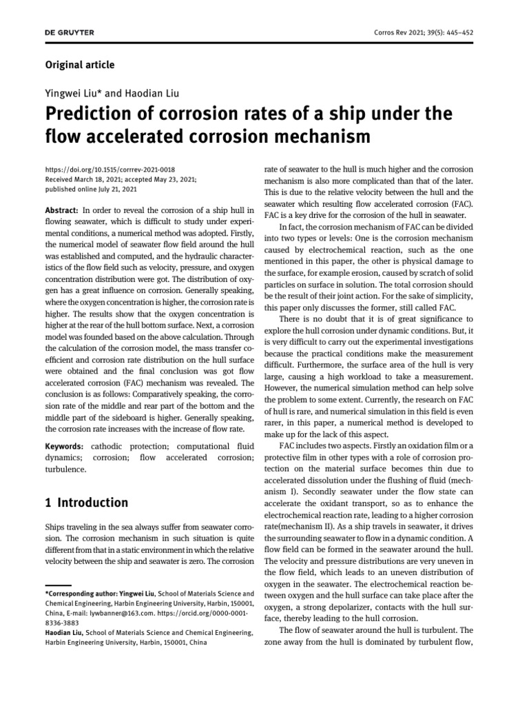 10.1515 - Corrrev 2021 0018 | PDF | Corrosion | Fluid Dynamics