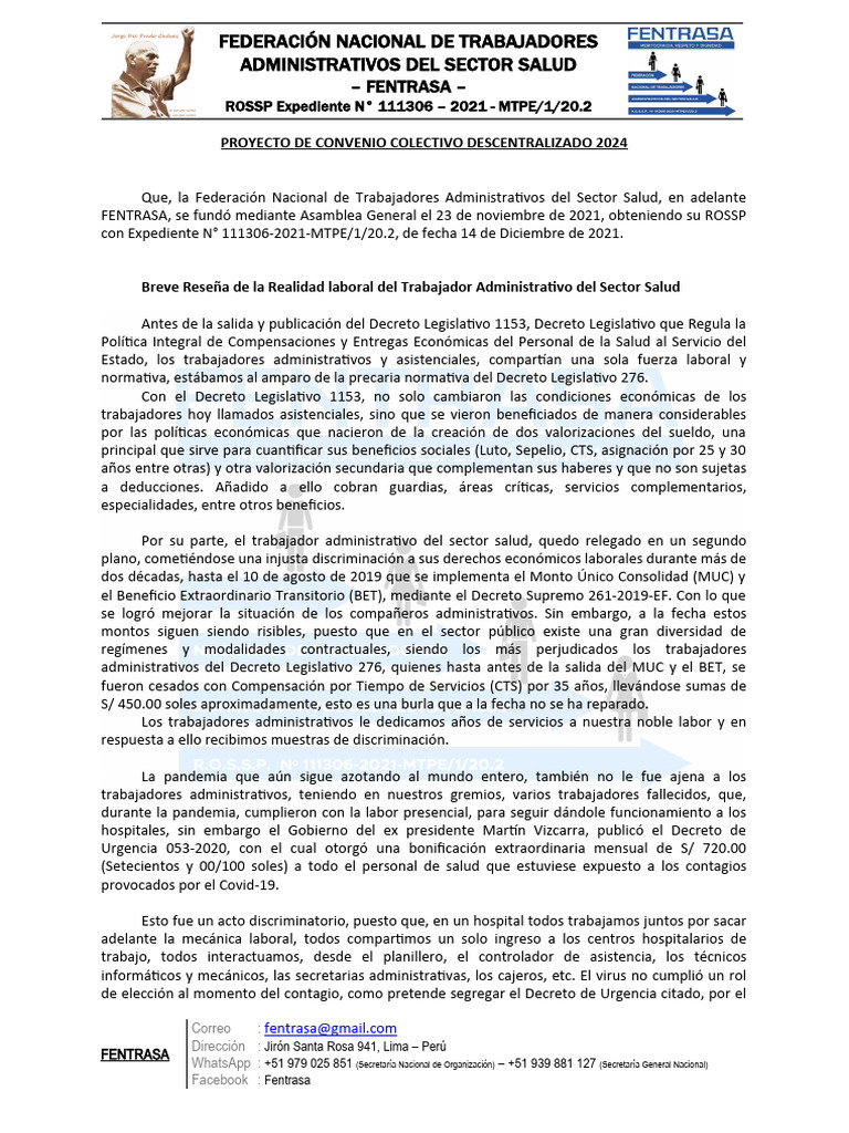 Proyecto de Convenio Colectivo 2024 FENTRASA | PDF | Acuerdo colectivo | Hospital