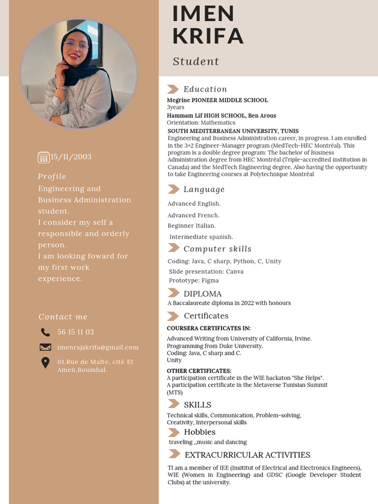 CV Imen Krifa | PDF | Engineering