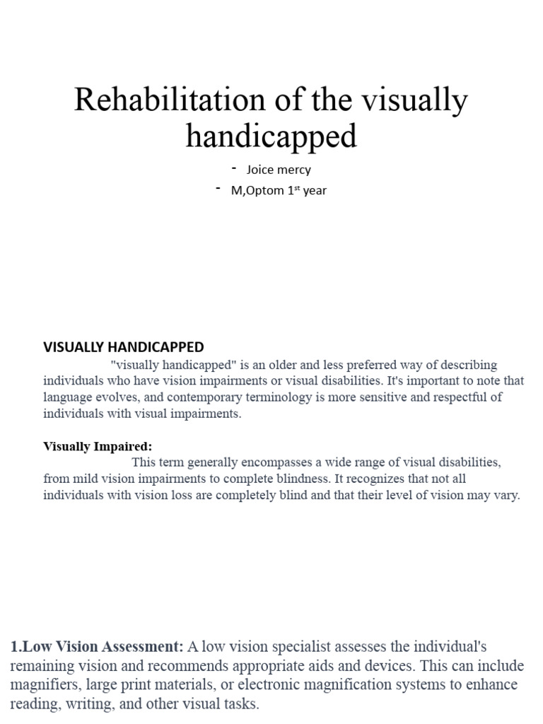 Rehabilitation for Visually Impaired | PDF | Visual Impairment ...