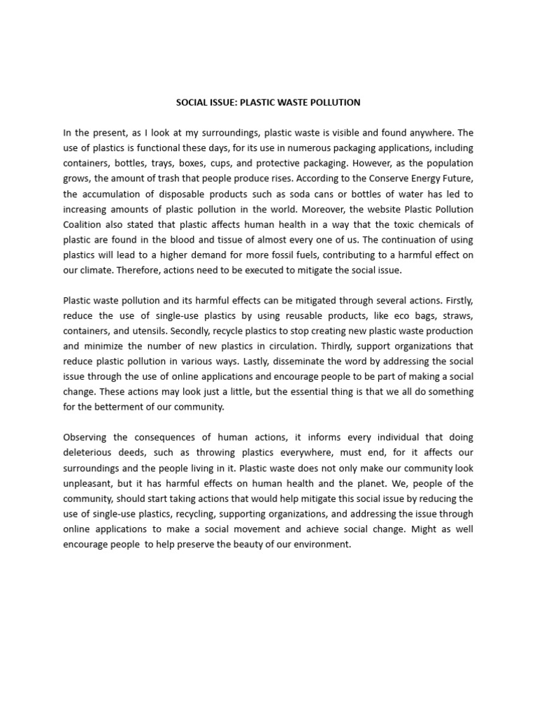 Plastic Waste Pollution (Essay) | PDF | Waste | Plastic