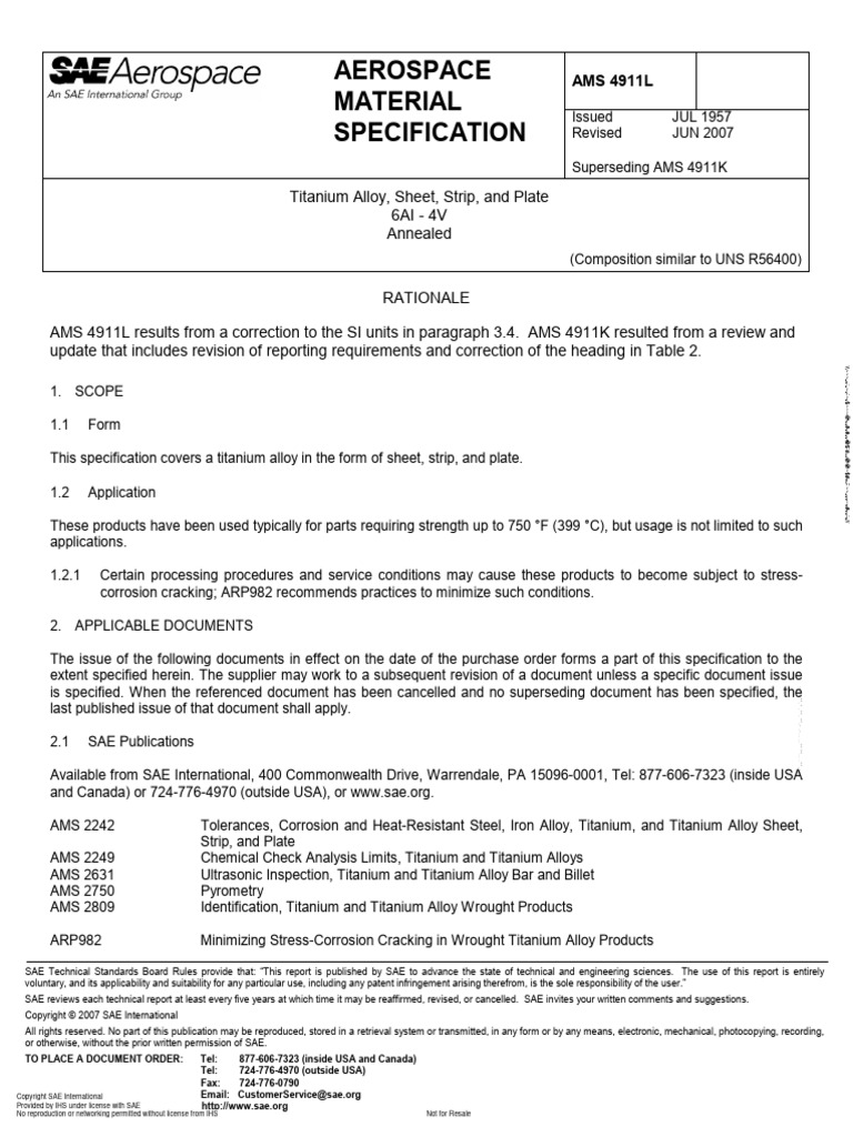 AMS 4911L | PDF | Titanium | Alloy