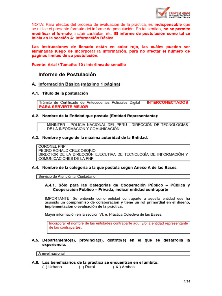 Formato de Informe de Postulacion Feb2022 VF - 20 - 05 - 22 | Descargar gratis PDF | Documento ...