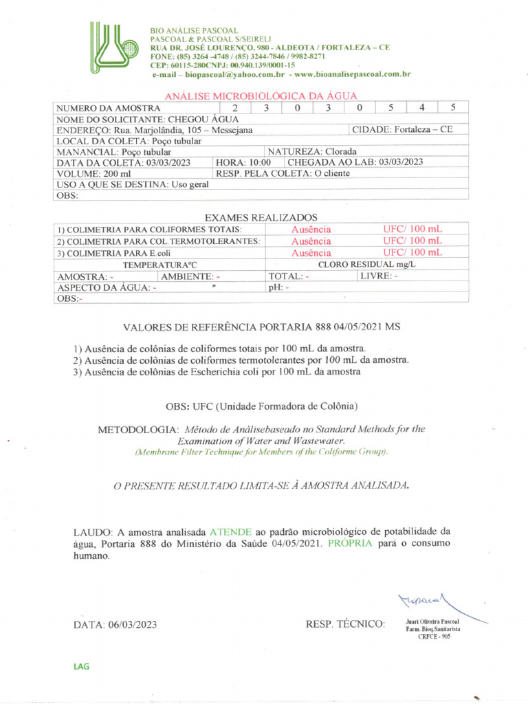 Análise Microbiológica 06.03.2023 | PDF Análise Microbiológica 06.03.2023 | PDF